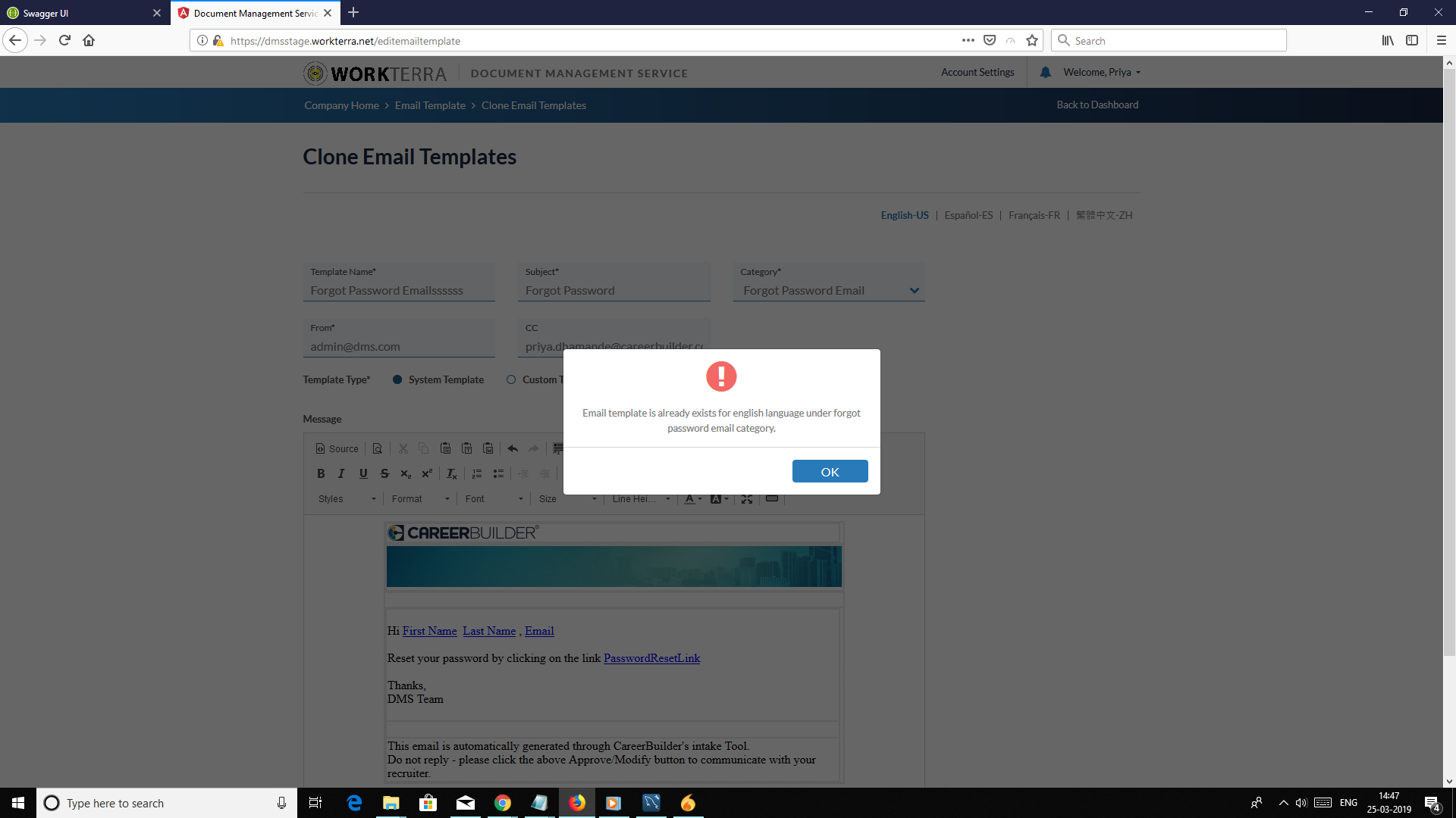 Dms 986 Dms Clone Email Template Unable To Create Clone Template